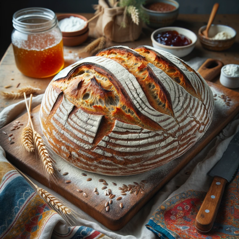 DALL·E 2023-11-11 12.20.04 - A rustic, homemade, unsalted bread made by ...