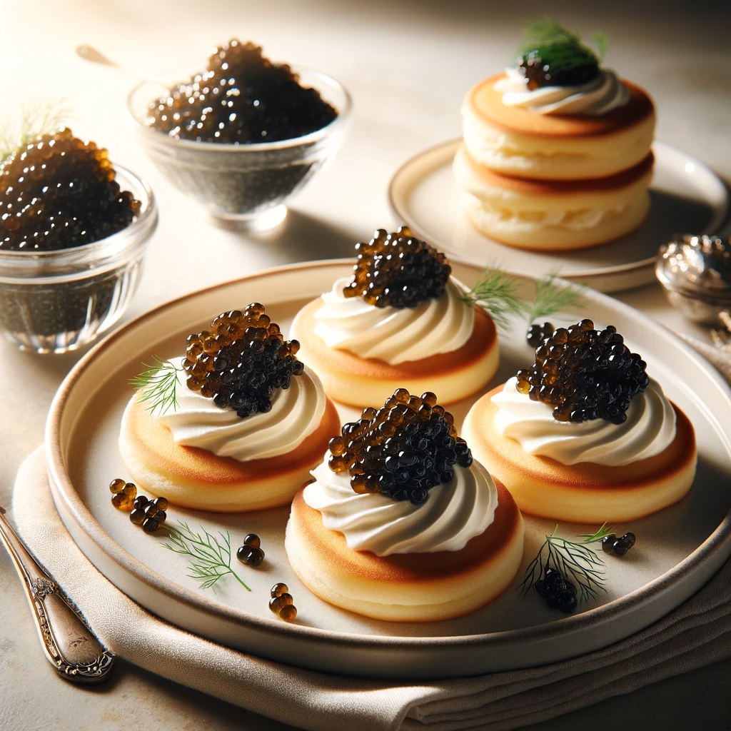 Blinis à la crème et au caviar