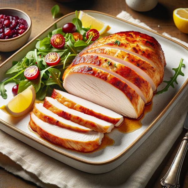 DALL·E 2023-12-10 18.11.26 - A juicy, golden turkey filet fresh out of ...