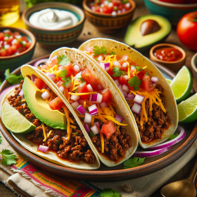 DALL·E 2023-12-10 18.16.42 - Two open tacos generously filled, on a ...