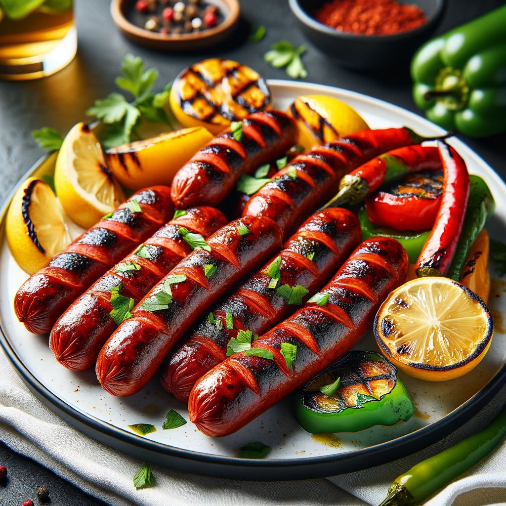 DALL·E 2023-12-10 20.02.10 - Spicy merguez sausages cooked in an air ...