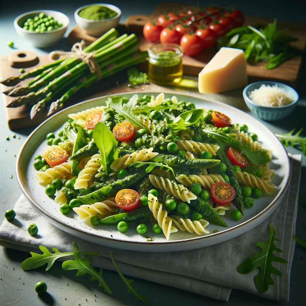 Pasta Primavera au Pesto de Roquette