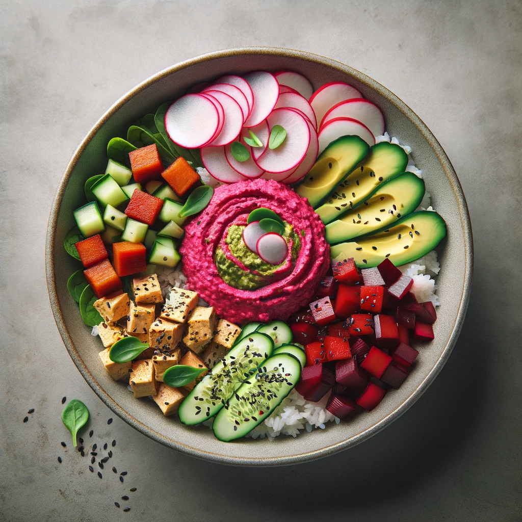 Poke bowl au houmous de betterave