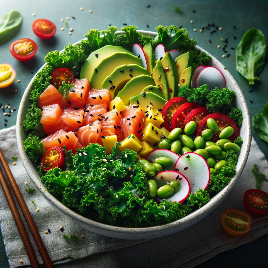 Poke bowl au chou kale