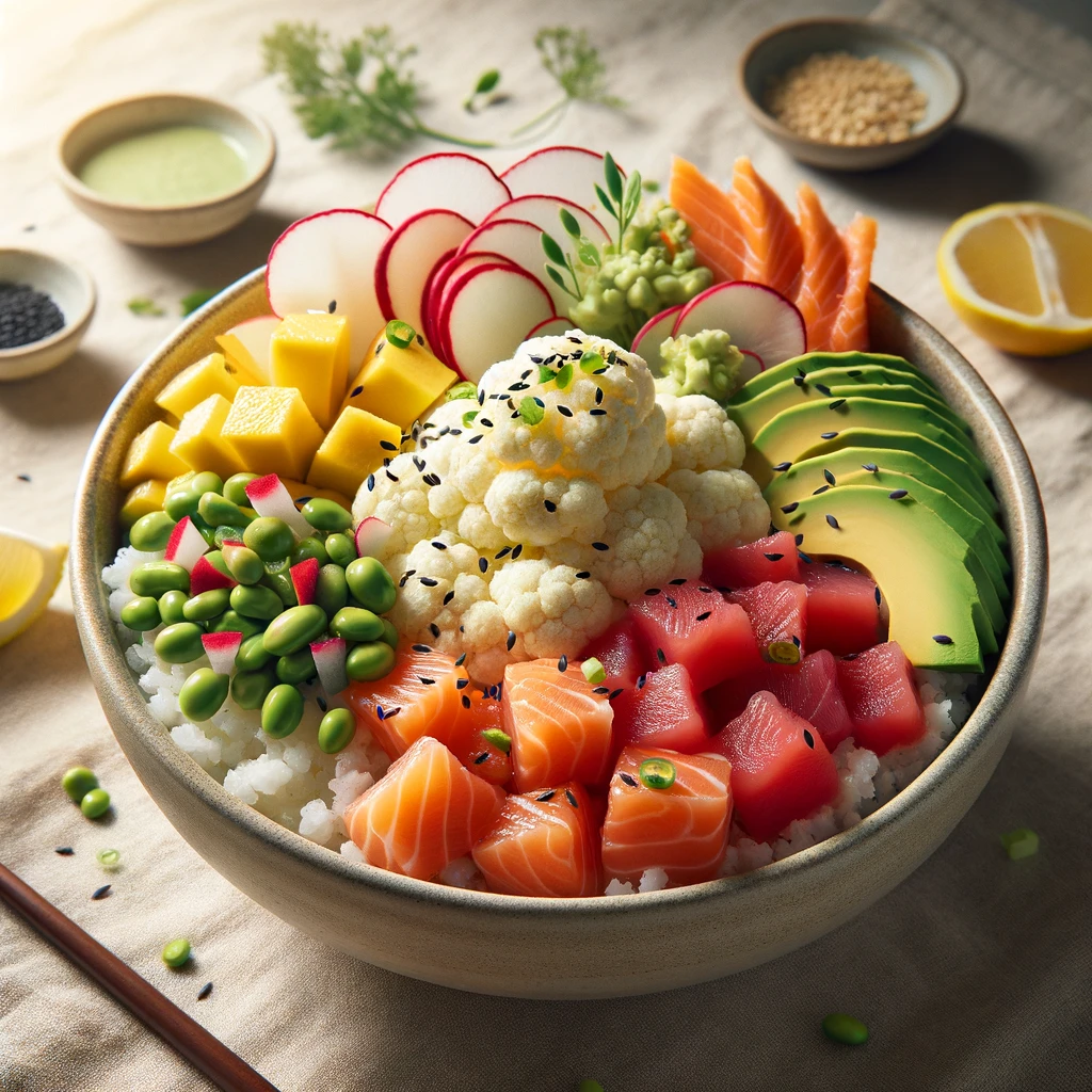 Poke bowl au riz de chou-fleur