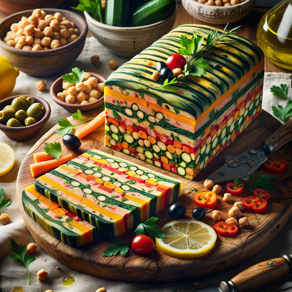 DALL·E 2024-03-07 18.25.29 - The terrine is served on a rustic wooden ...