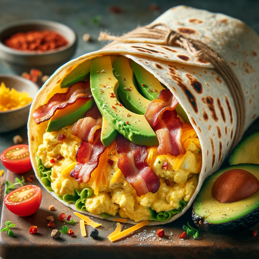 Burritos aux œufs brouillés et bacon