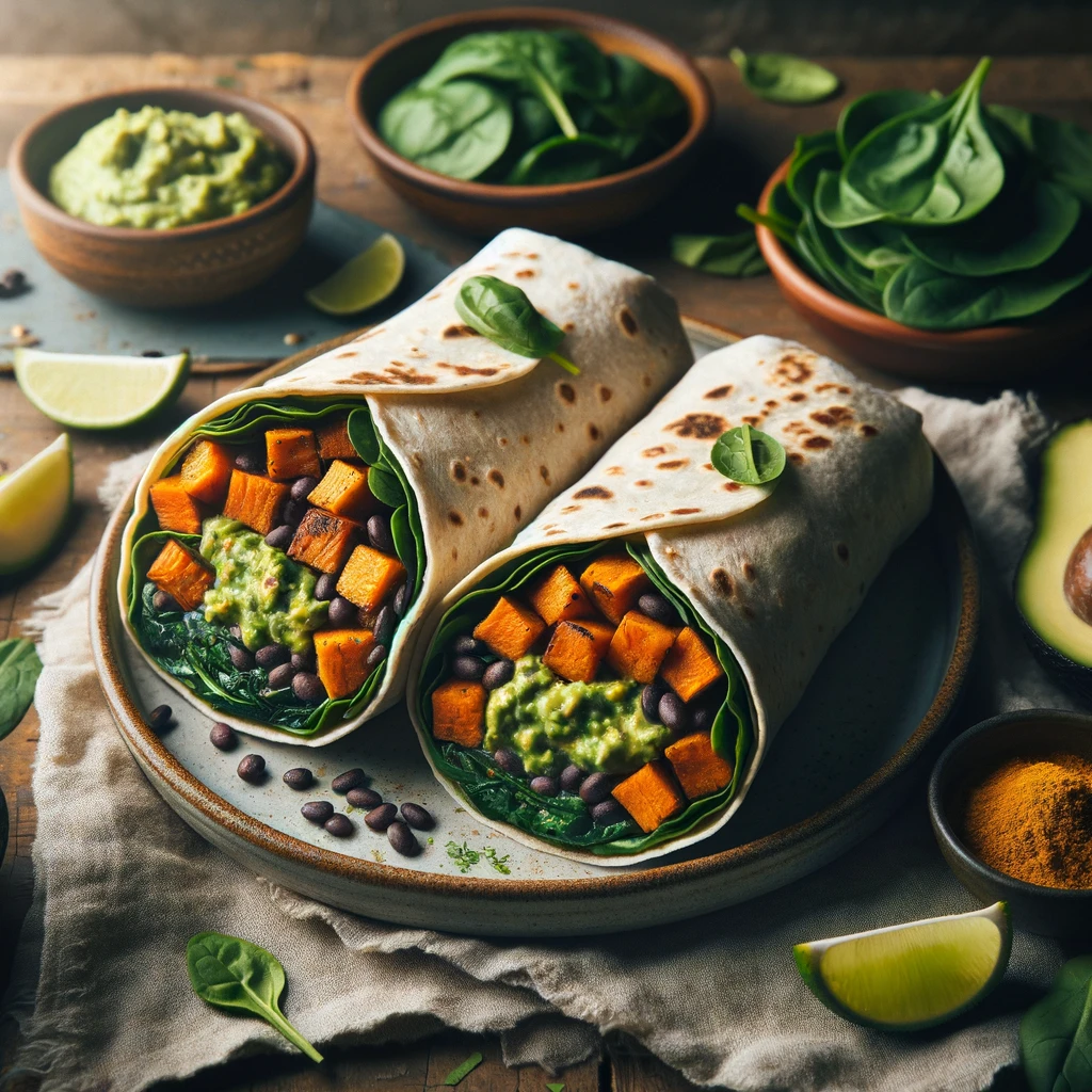 Burritos à la patate douce et épinards