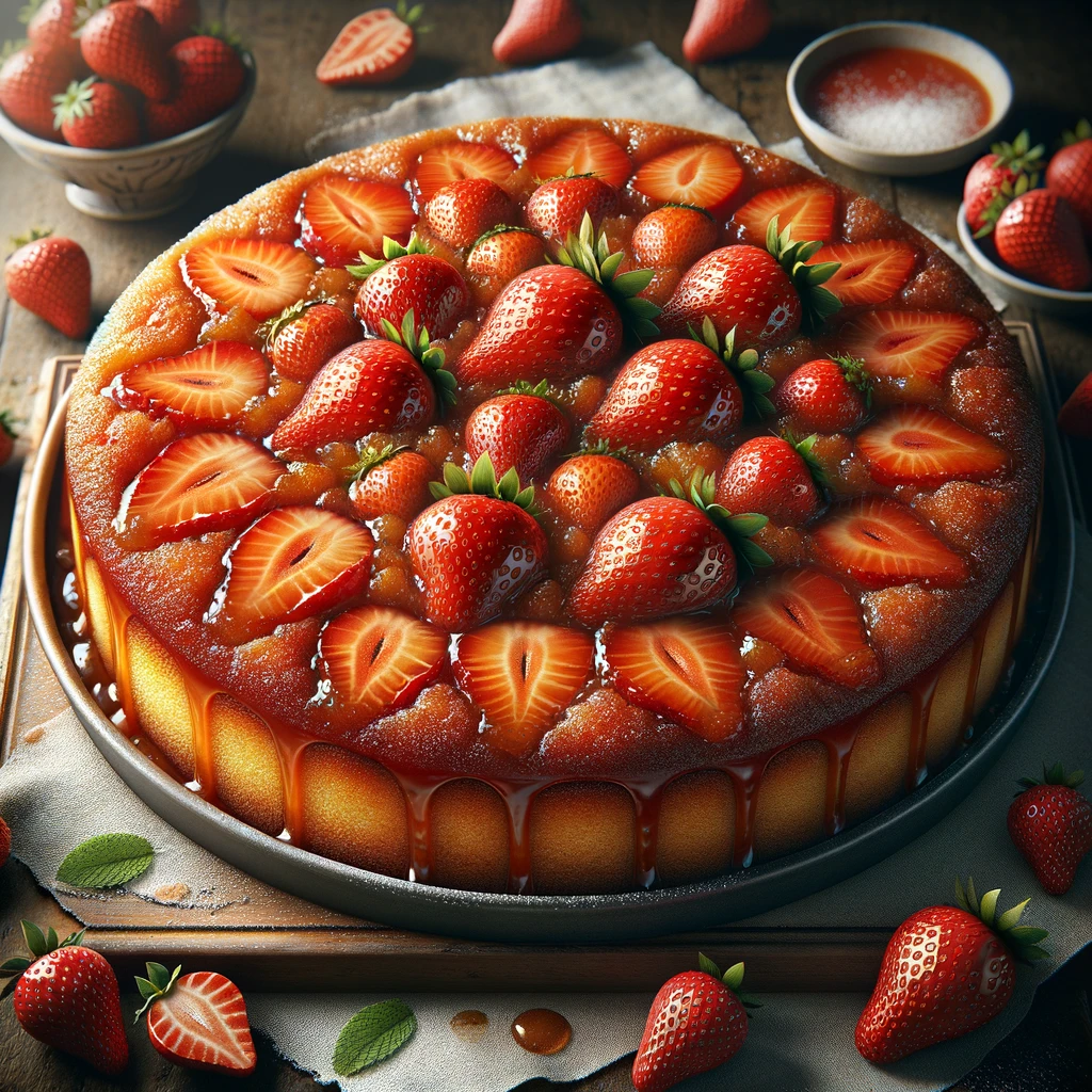 Gâteau renversé aux fraises