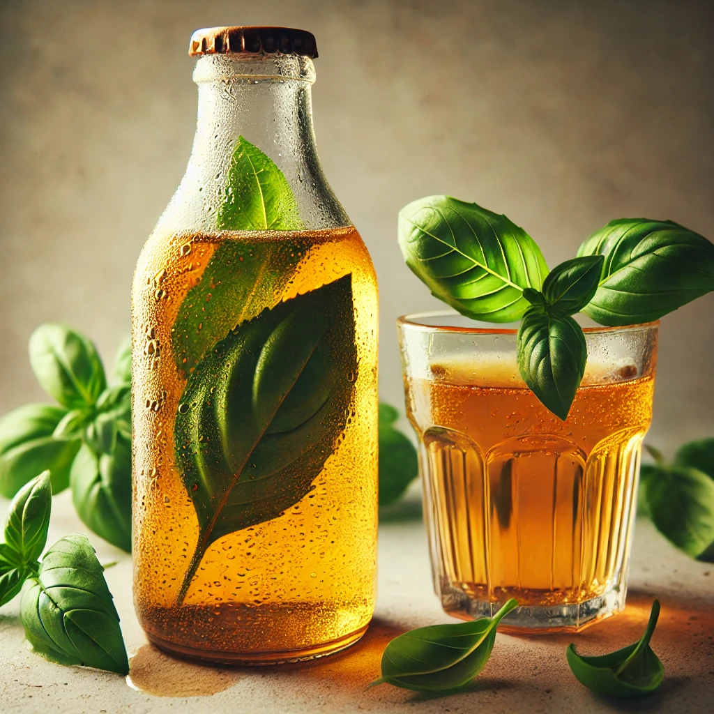 Kombucha maison au basilic frais